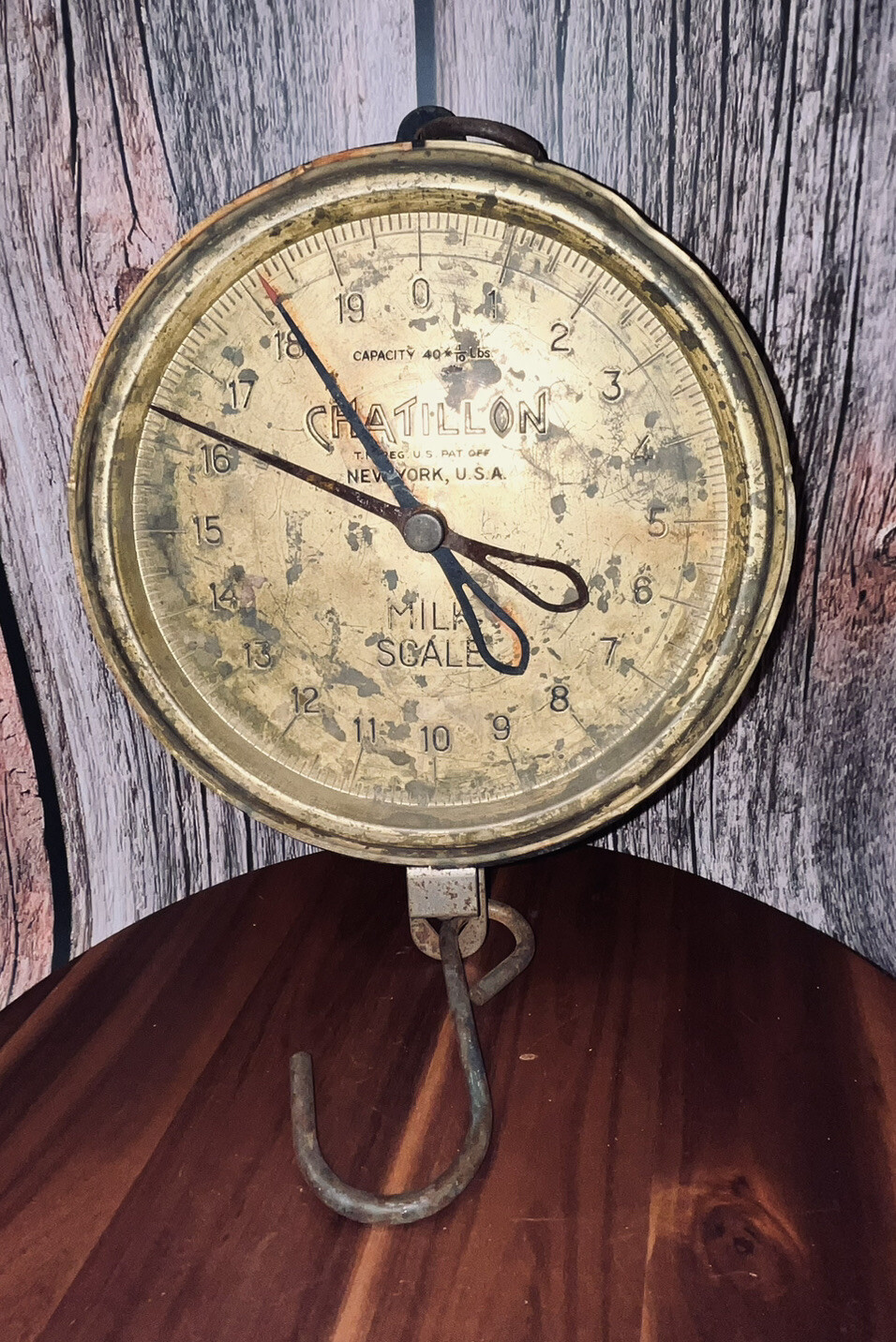 CHATILLON Antique/VTG Metal Hanging MILK SCALE 40 Lbs. X 1/10 Lbs. Free ...