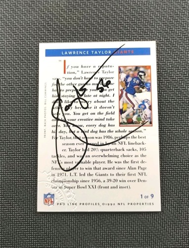 Lawrence Taylor 1991 Pro Line NFL Autograph Signed Certified Authentic ...
