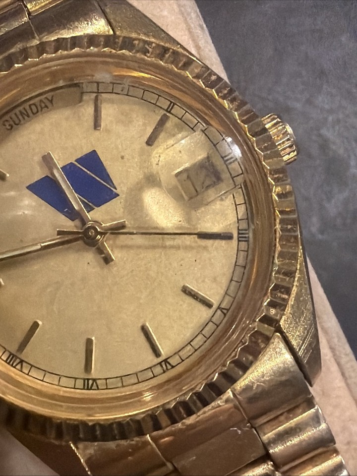 Z08 Vintage Sweda Quartz Watch Mens GoldTone Fluted Bezel Date Untested ...