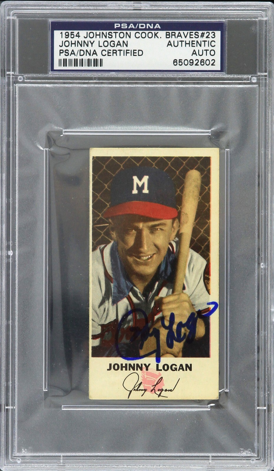 1954 Johnny Logan Milwaukee Braves Signed 2x4 Johnston Card (PSA/DNA ...