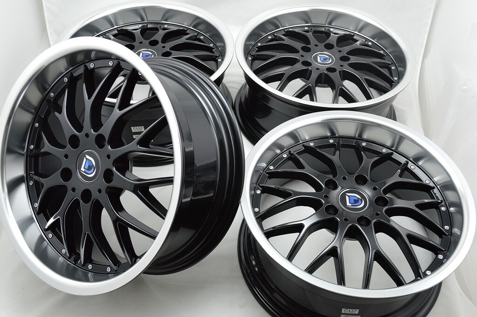 Set of 4 New 18x8 DDR R6 Black Machined Lip 18" Rims Wheels 5x120 35mm ...