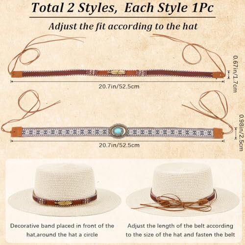 Cowboy Western Hat Band Imitation Leather Braided Brown Ethnic 2T Camel ...