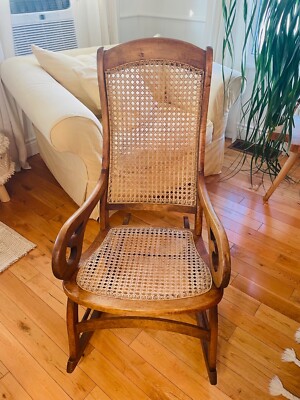 Antique 1800s Lincoln Maple Caned Wicker Victorian Hand Carved Rocker ...