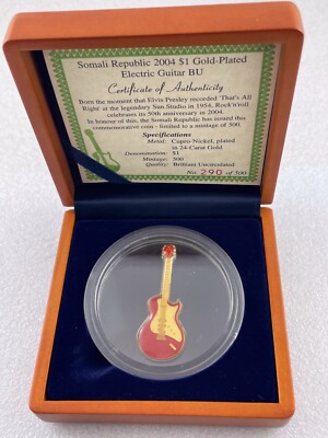 2004 Somalia Republic Elvis Presley $1 Gold Plated Guitar Coin - 500 ...