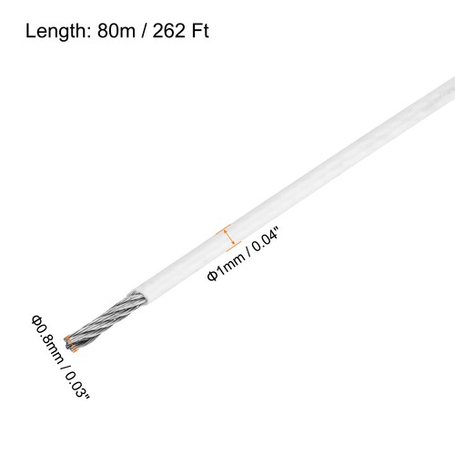 262Ft(80M) Wire Rope 304 Stainless Steel Cable 1/24" 20pcs Sleeve White ...