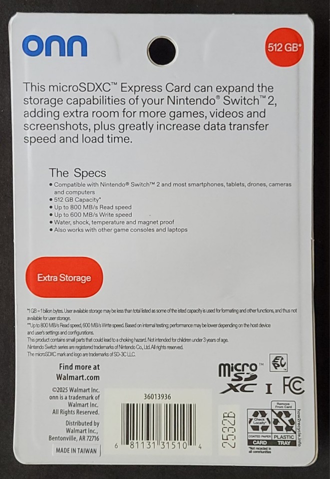 Onn 512GB Micro SD Express Card Nintendo Switch 2*BRAND NEW*NEVER ...