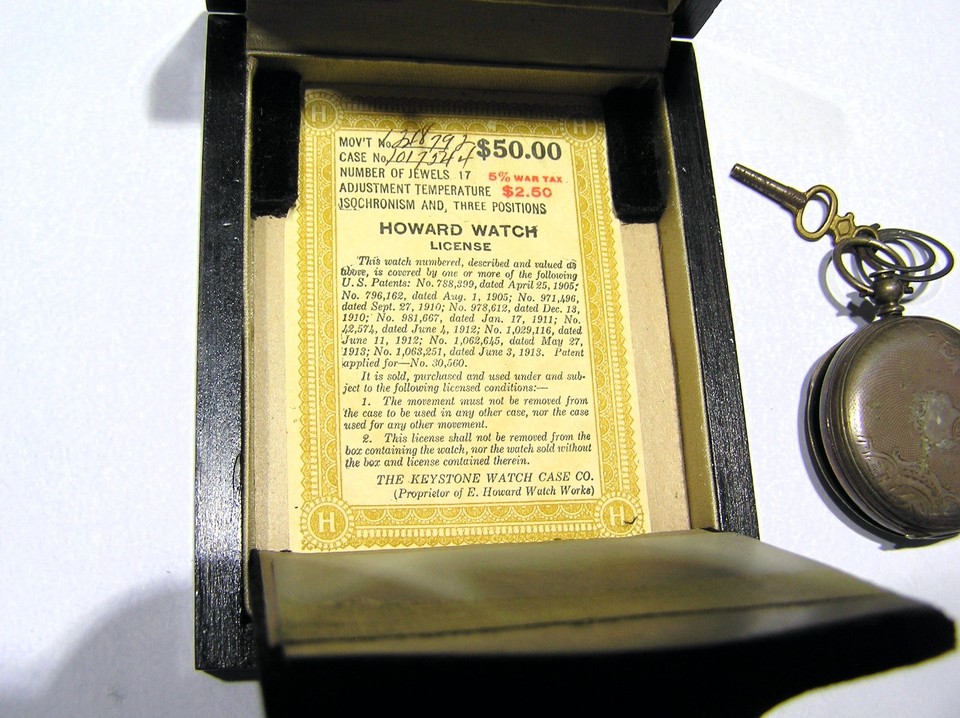 Antique Howard Pocket Watch Key Wind, Original Box & Certificate, NR ...