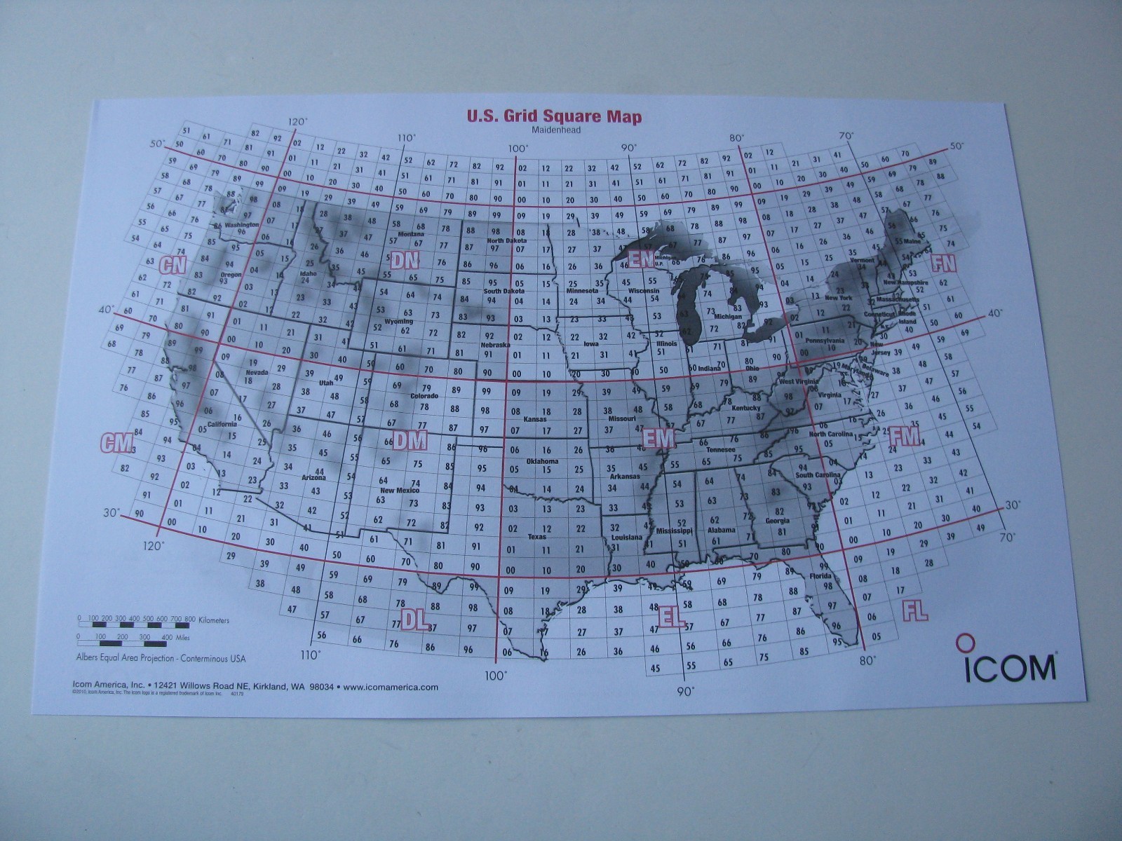 2010 ICOM Ham Amateur Radio United States Grid Square Map Poster VHF ...