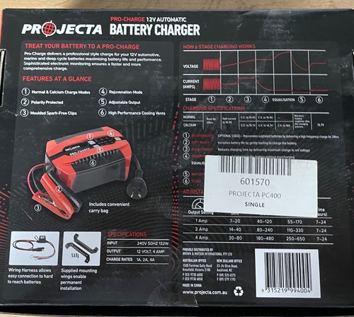 Projecta Pro-Charge Automatic 12V 4A 6 Stage Battery Charger - PC400 | eBay