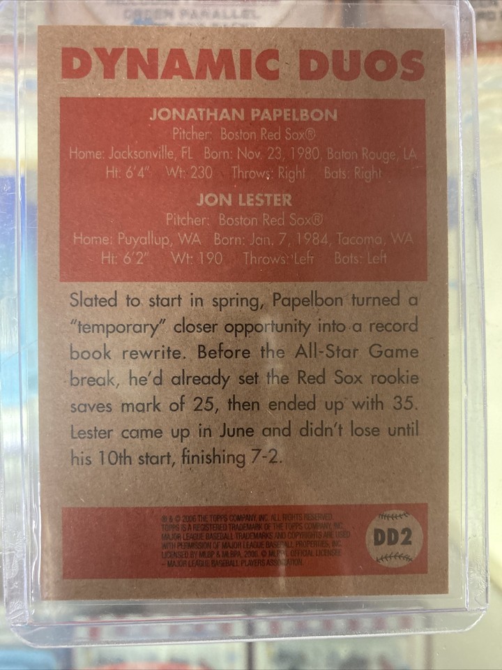 2006 Topps 52 Dynamic Duos Baseball Card #DD2 Jonathan Papelbon/Jon ...
