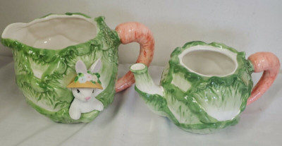 Vintage OCI Fitz & Floyd Rabbit Pitcher CABBAGE- CARROT HANDLE - TEAPOT ...