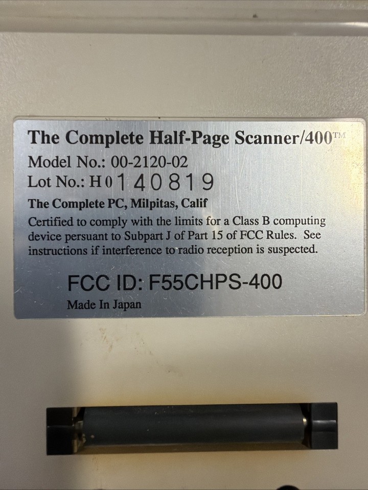 THE COMPLETE HALF-PAGE SCANNER 400 00-2120-02 F55CHPS-400 USED 00212002 ...
