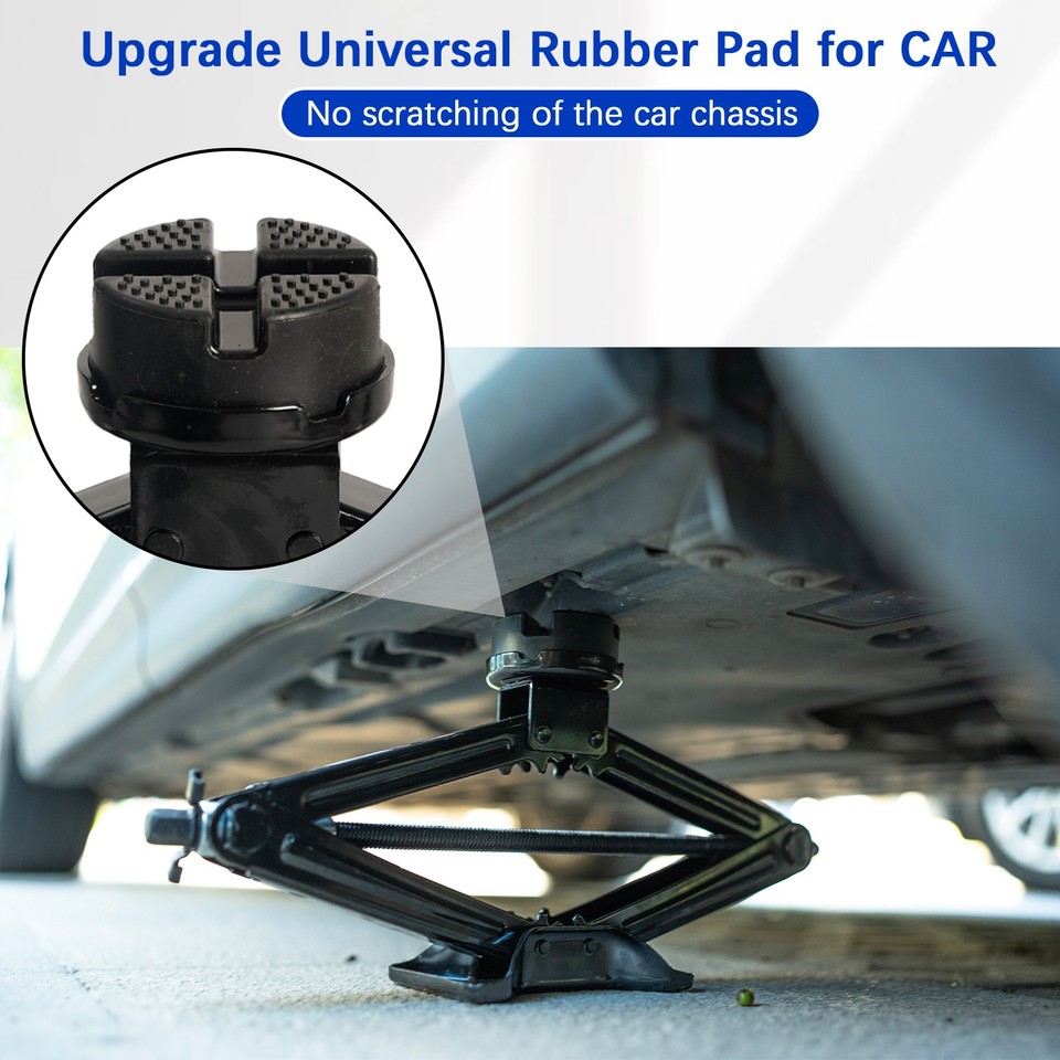 3Ton Scissor Jack Car Tire Lift Ratchet Wrench Handle Rubber Jack Stand ...