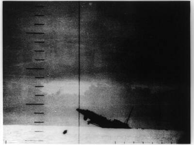 Japanese destroyer sinking after being hit,forward quarter,naval ...