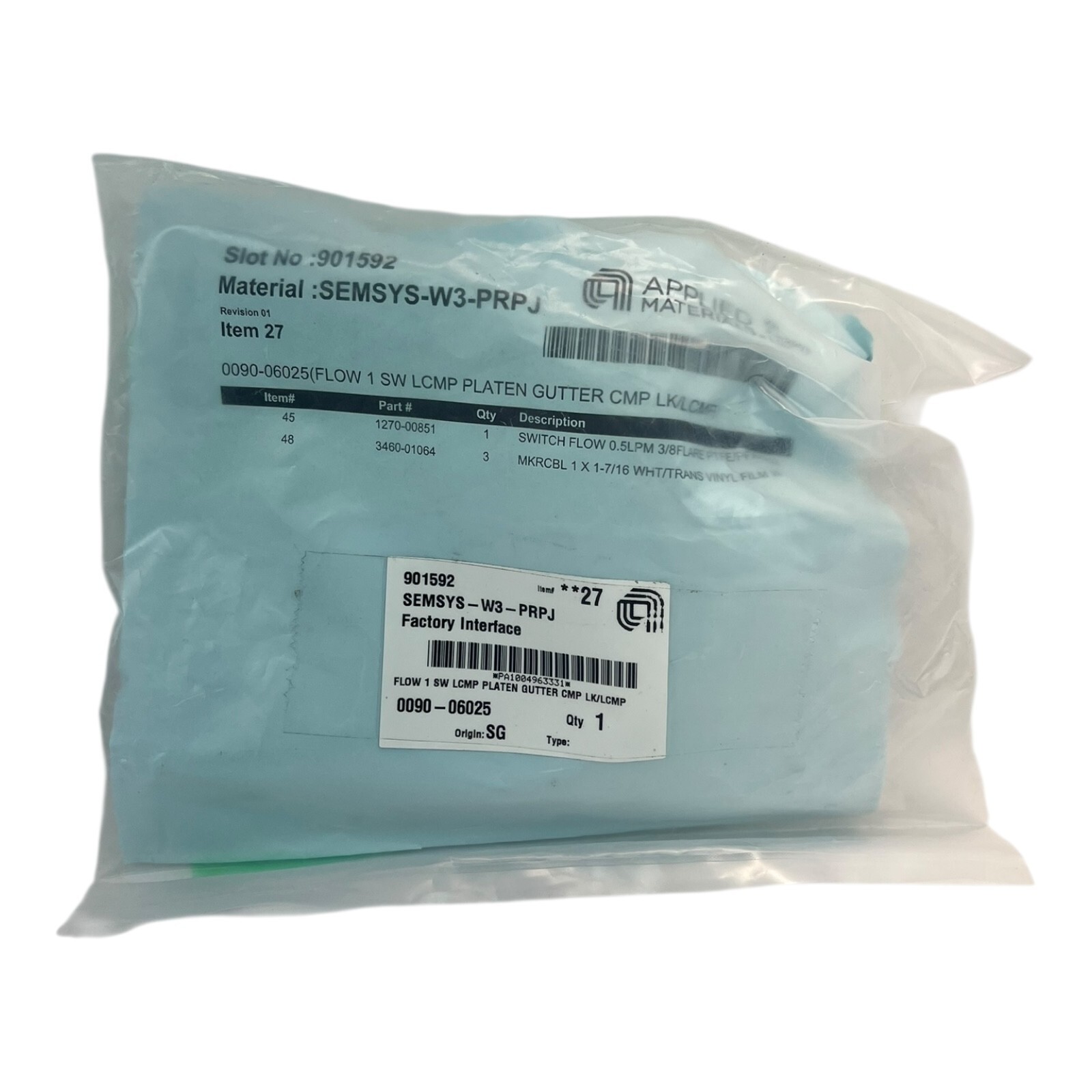 AMAT 0090-06025 SEMEYS-W3-PRPJ FLOW 1 SW LCMP PLANTEN GUTTER CMP LK ...