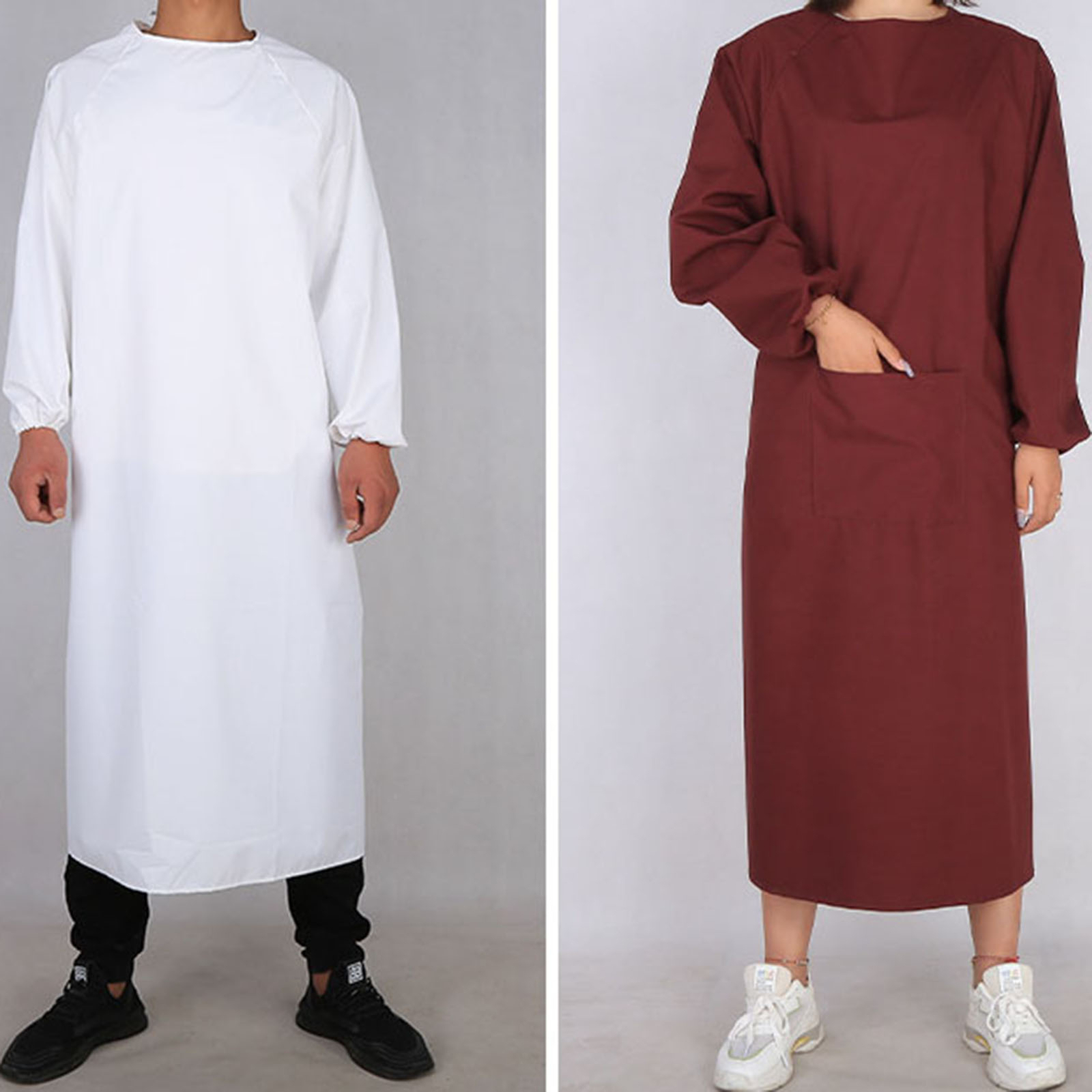 Elastic Sleeve Apron Reverse Wear Long Design Waterproof Canvas with ...