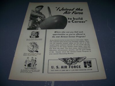 1950 U.S. AIR FORCE "I JOINED THE AIR FORCE.. "..1-PAGE ORIGINAL SALES ...