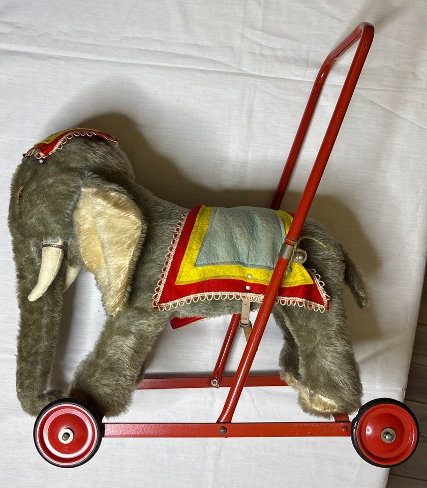 Rare Vintage Merrythought Elephant Push Along / Toy On Wheels | eBay