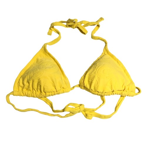 Aerie Bikini Top Triangle String Ties Terry Textured Floral Yellow L | eBay