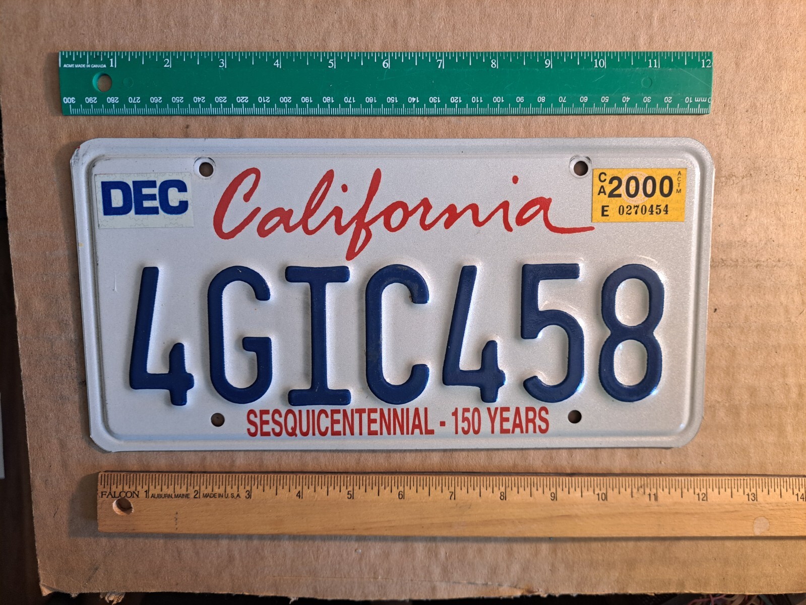 License Plate, California, Sesquicentennial, Passenger, 4 GIC 458 | eBay