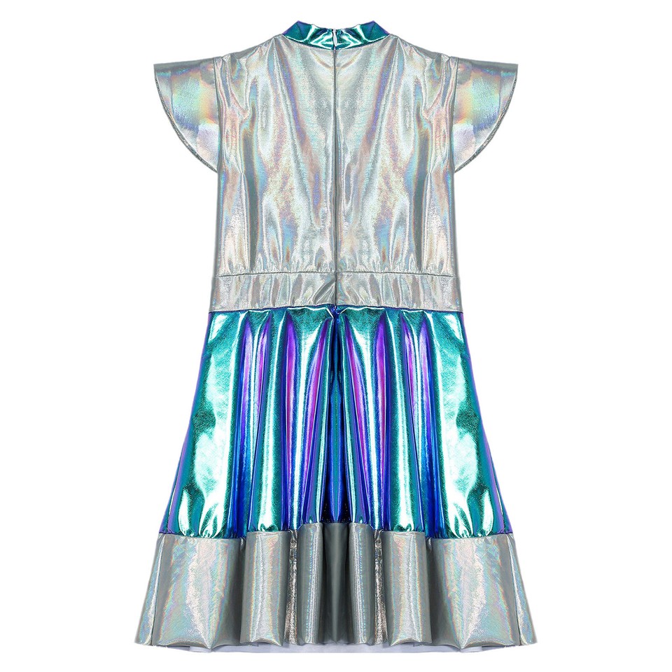 Kids Girls Metallic Alien Dress Halloween Costume Space Theme Party ...