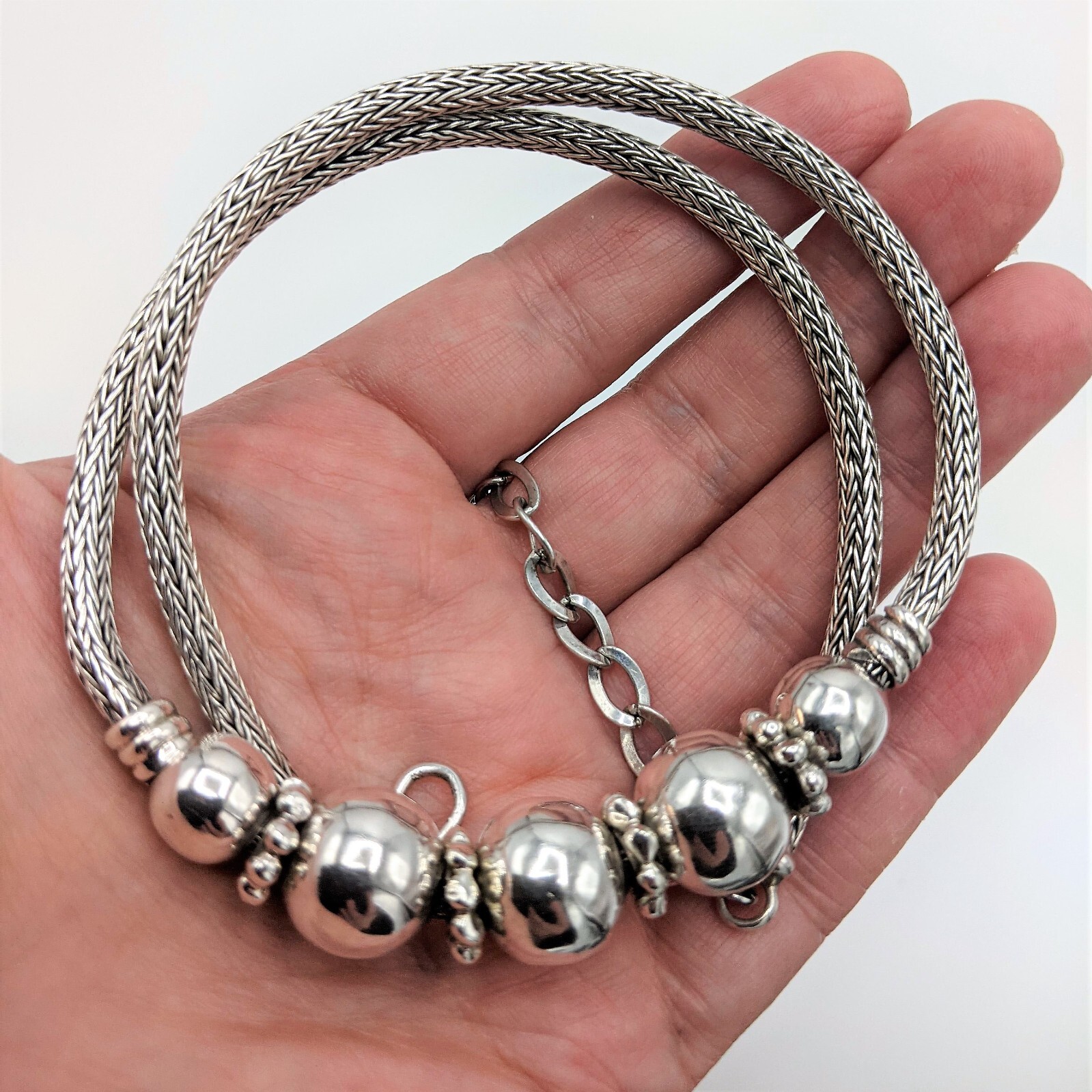 Sterling Silver Ball Bead 925 Bali Style Wheat Chain Foxtail Vtg ...