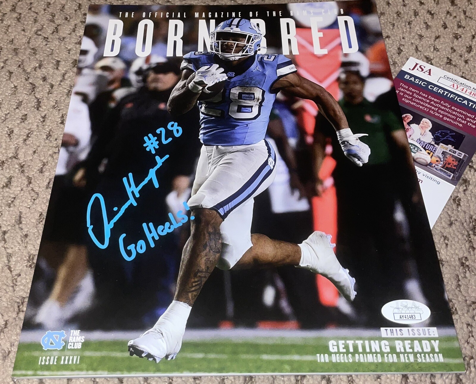 OMARION HAMPTON SIGNED BORN & BRED MAGAZINE JSA UNC FOOTBALL AUTOGRAPH ...