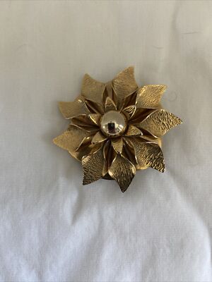Lieba USA signed scarf clip filigree Flower Faux Pearl gold tone ...