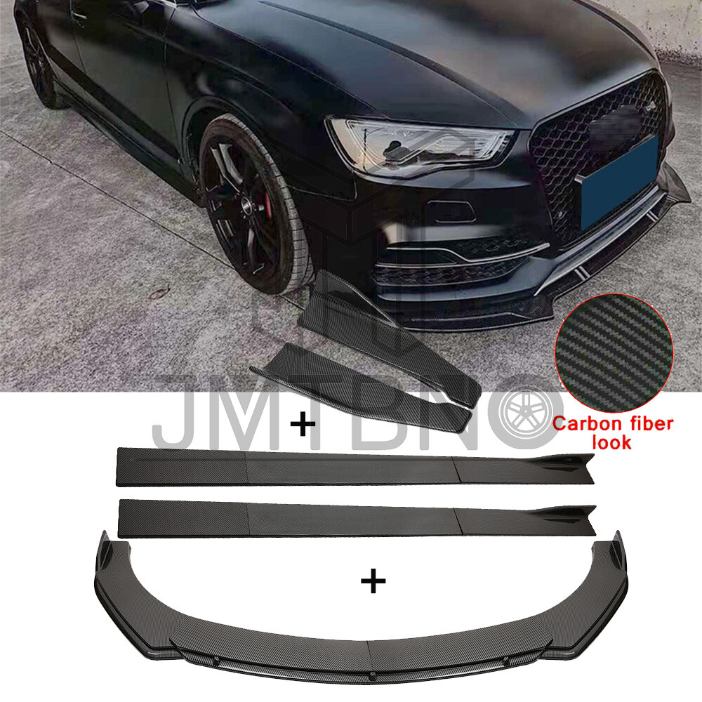 For AUDI A4 A5 A6 Carbon Fiber Front Bumper Lip Splitter & Side Skirt ...