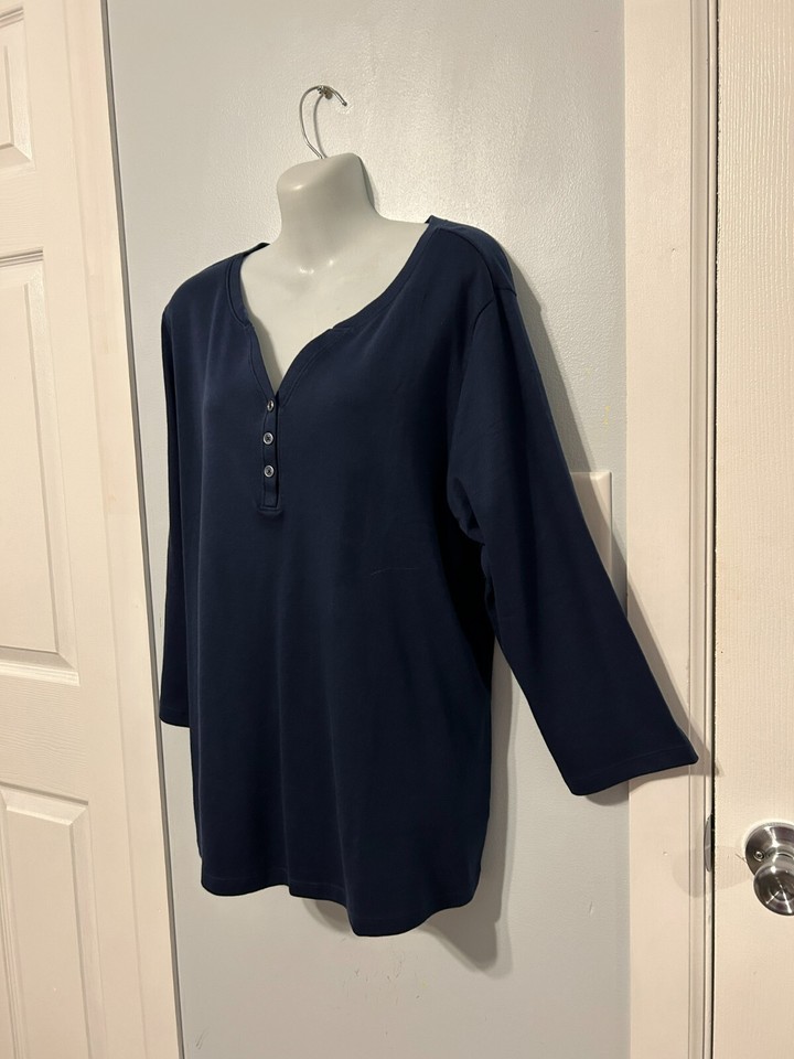 NWT Karen Scott Intrepid Blue (Navy) V-Neck Top with 3/4 Sleeve Plus ...