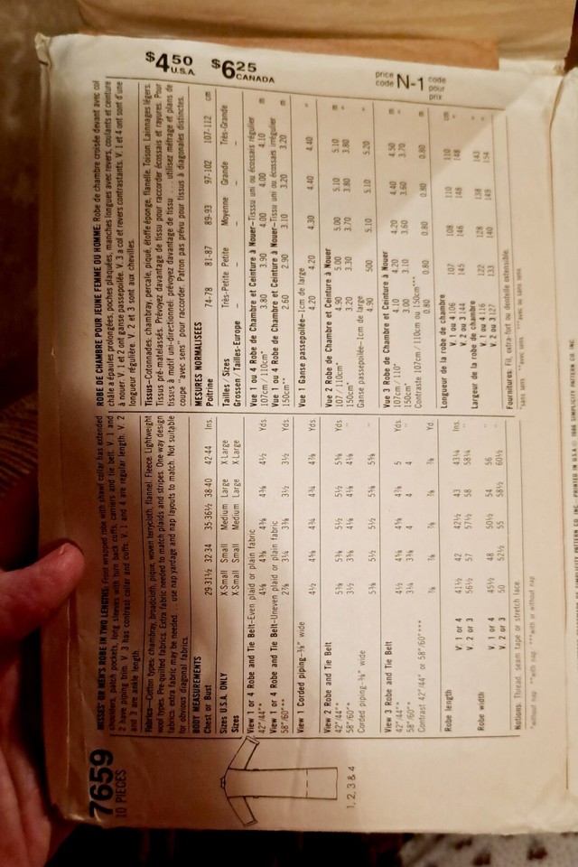 SIMPLICITY 7659 WOMAN MAN HOUSE BATH ROBE Cut-altogether XL | eBay