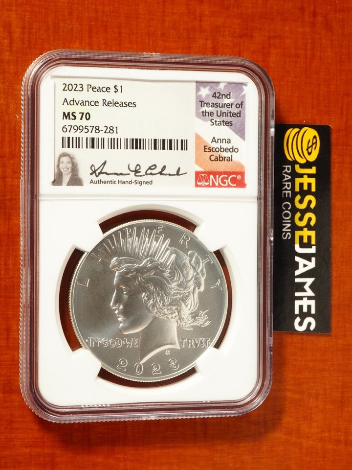 2023 $1 SILVER PEACE & MORGAN DOLLAR NGC MS70 ANNA CABRAL SIGNED ...