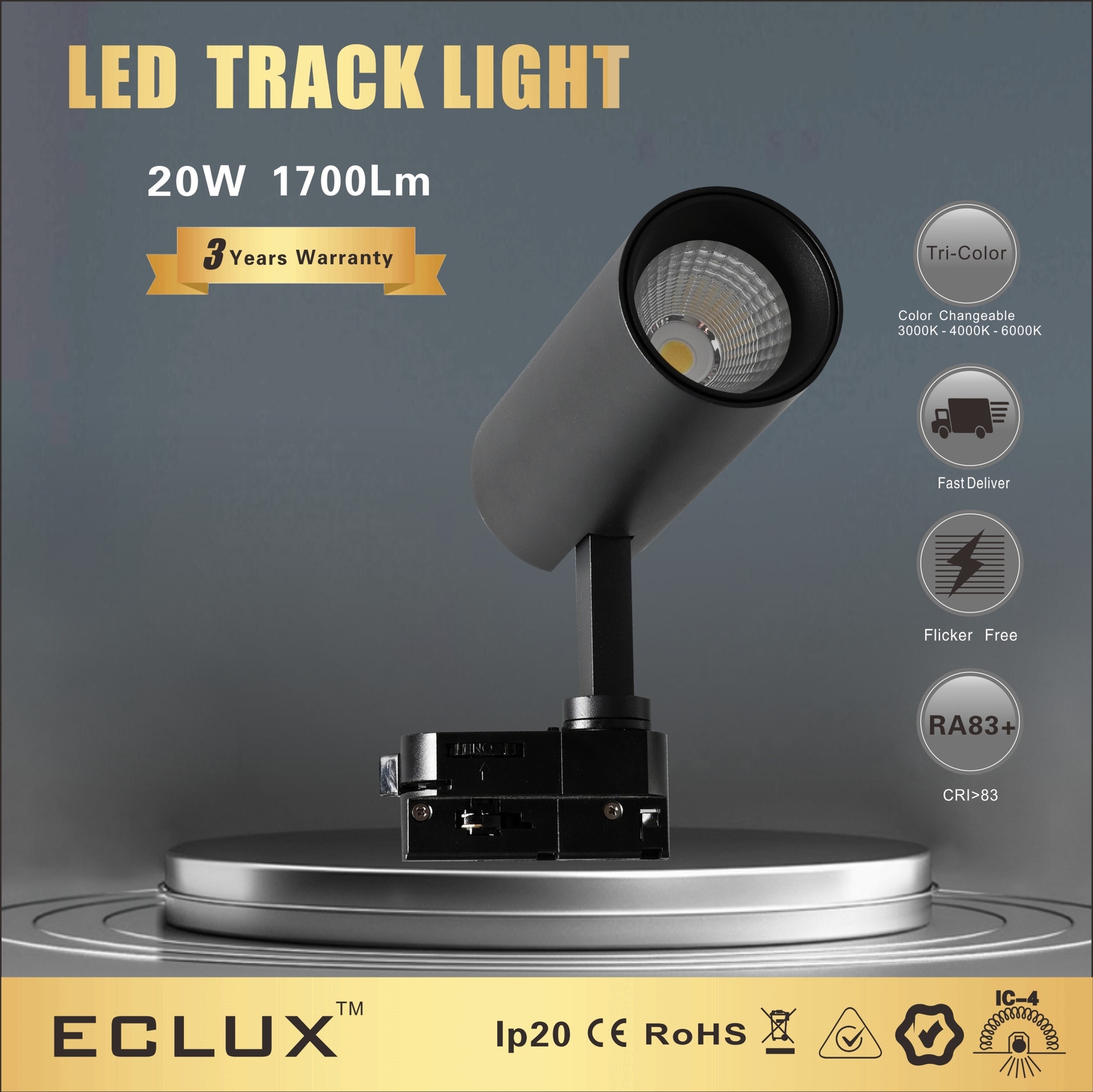 20W COB LED Track Light Bar Ceiling Light Track Rail DAYLIGHT DIMMABLE ...