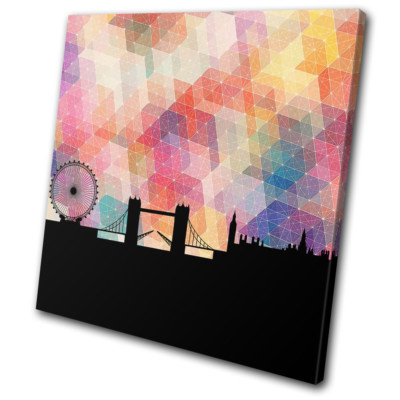 London Skyline Geometric Urban City SINGLE TOILE murale ART Photo Print ...