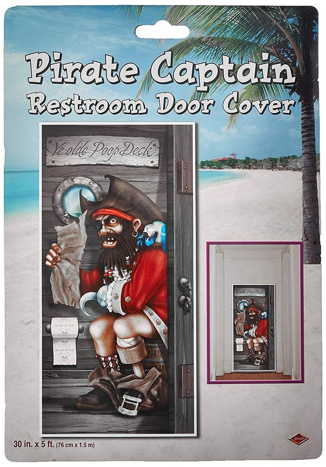 Funny PIRATE CAPTAIN in POOP DECK Bathroom Door Cover Birthday Party ...