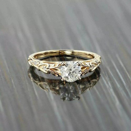 2Ct Round Lab-Created Diamond Solitaire Engagement Ring 14K Yellow Gold ...