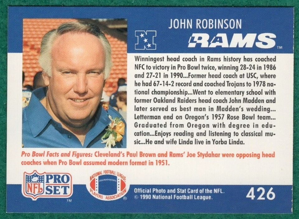 John Robinson - 1990 Pro Set #426 - Los Angeles Rams Football Card ...