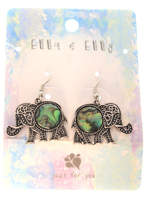 Cute Elly & Elly Elephant Dangle Drop Silver Tone Pierced Hook Earrings ...