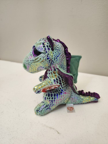 TY Beanie Boos Cinder the Dragon Plush Purple Green Shiny Wings Glitter ...