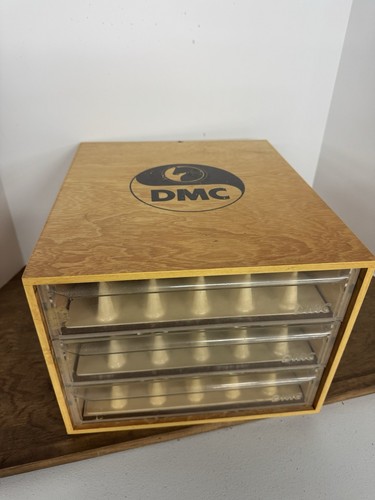 Vintage DMC Thread Floss Wooden Wood 3 Drawer Box Embroidery Storage W ...