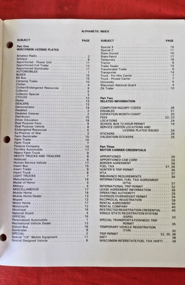 1995 Wisconsin License Plate and Motor Carrier Credential Guide ...