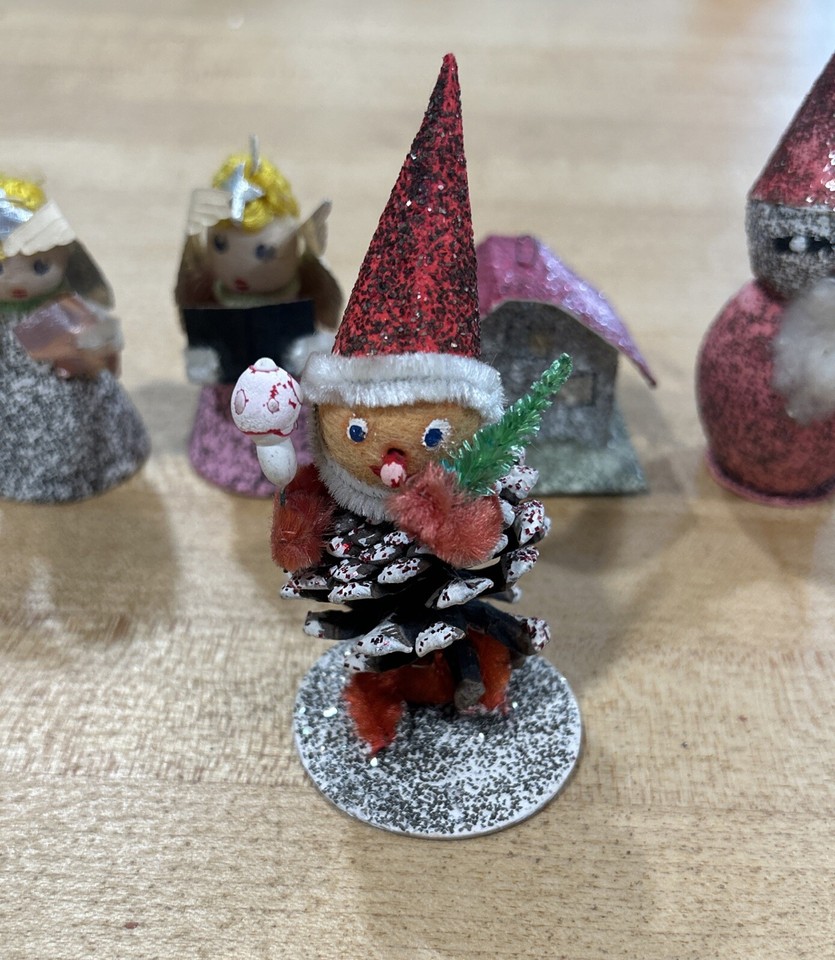 Elf Gnome Angel Putz Pine Cone Bottle Brush Tree Christmas Figure ...