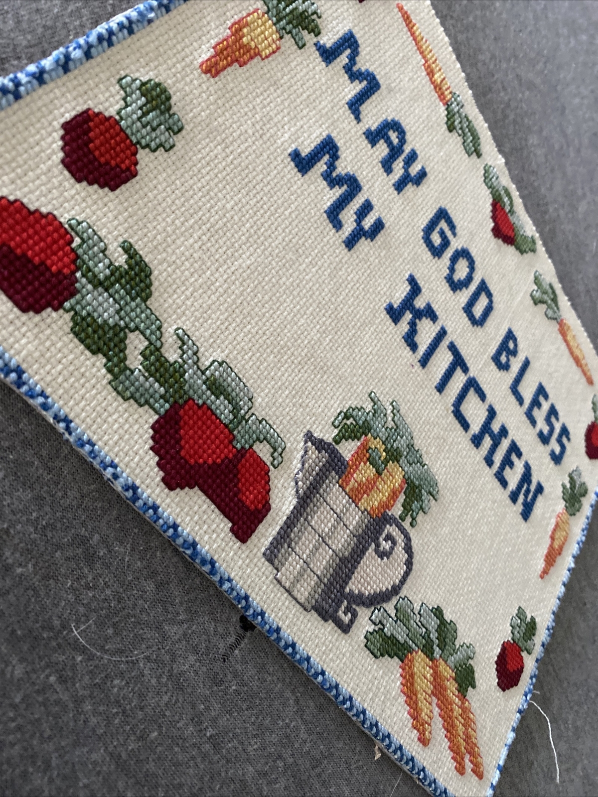 Vintage Cross Stitch “God Bless My Kitchen” With Vegetable Border | eBay