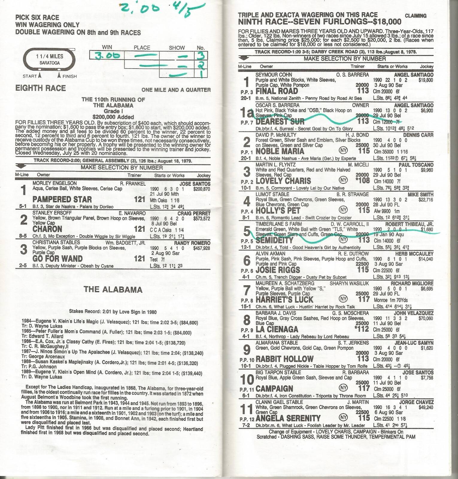 1990 Saratoga horse racing program Alabama Go For Wand Hall of Fame ...