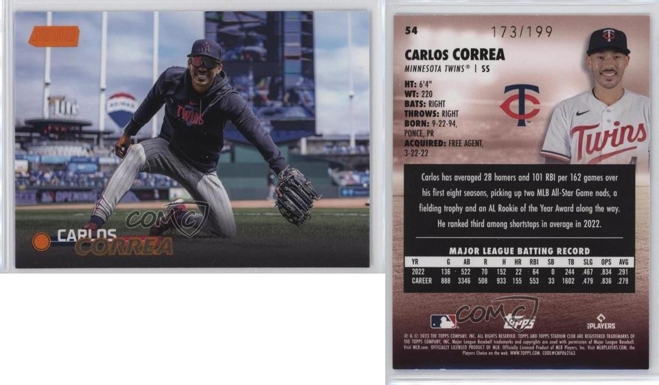 2023 Topps Stadium Club Orange Foil 173/199 Carlos Correa #54 10k8 | eBay