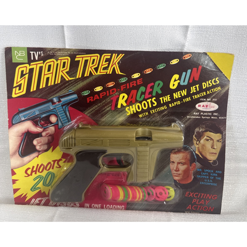 Vintage Rayline Star Trek Gold Tone Plastic Tracer Disc Toy Gun & Discs ...