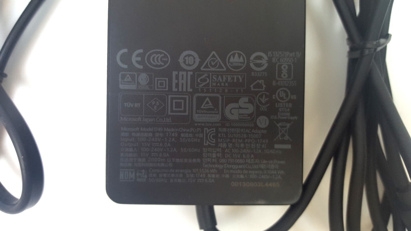 90W Microsoft Surface Pro 4 Adapter Power Supply 15V 6A Model 1749 ...