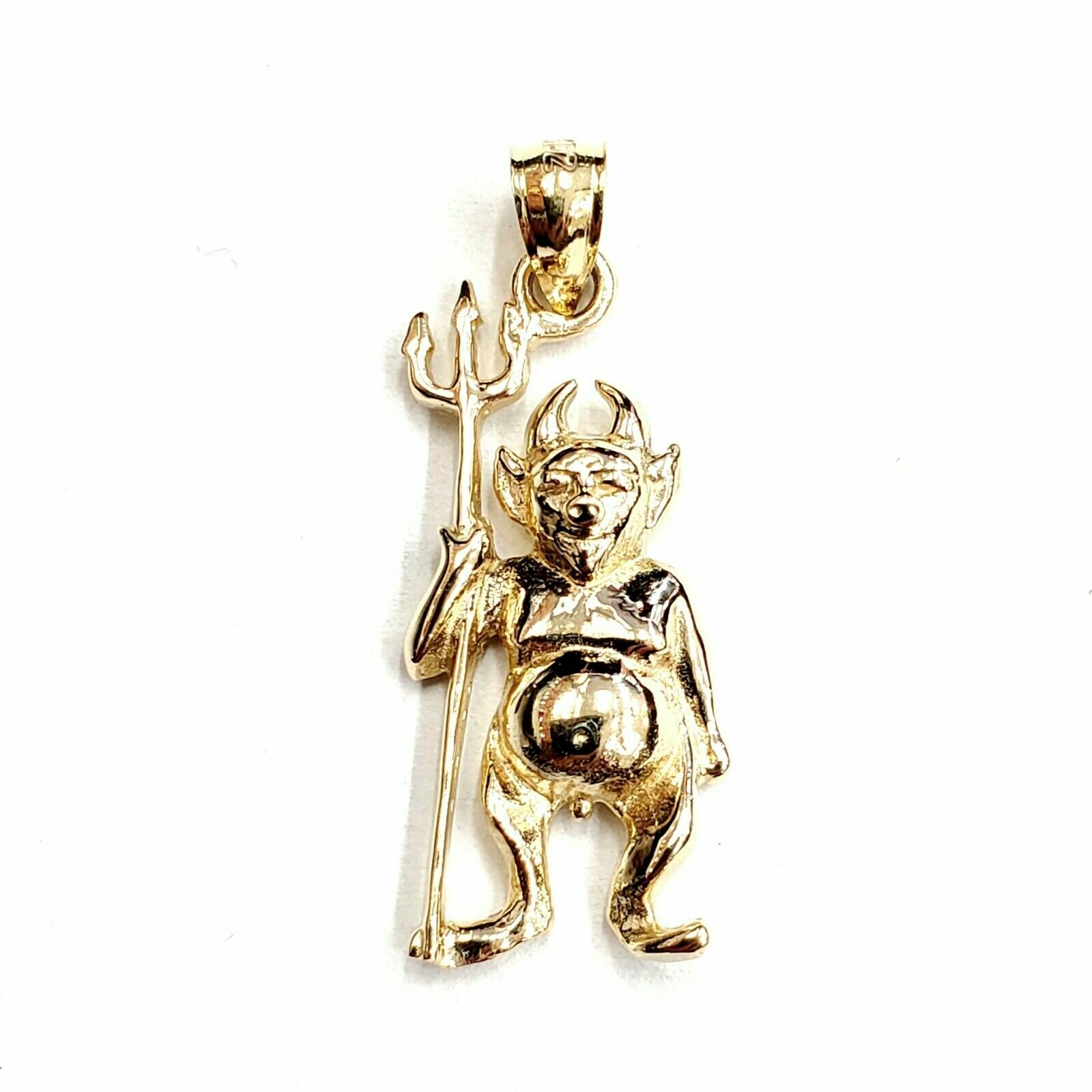 New 14k yellow Gold solid Devil Pitchfork Pendant charm Gift fine ...