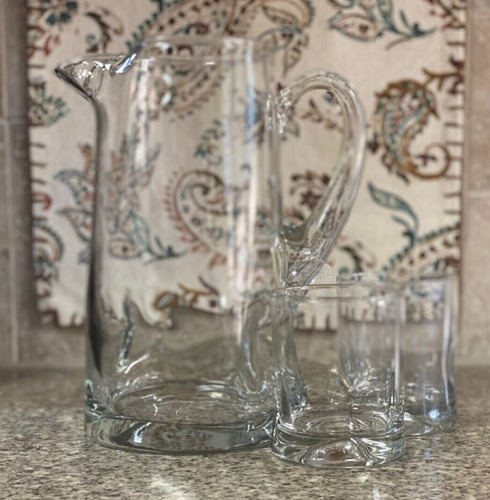 Blenko~Clear~Pinched~Dimpled~Glass~9¾" Pitcher~Two 4" Tumblers | eBay