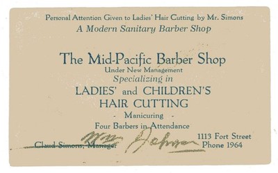1920s The Mid-Pacific Barber Shop Manila, PI Business Card F199 | eBay